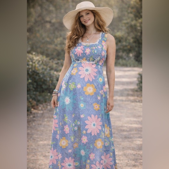 rag dolls | Dresses | Vintage Rag Dolls7s Bright Floral Print ...